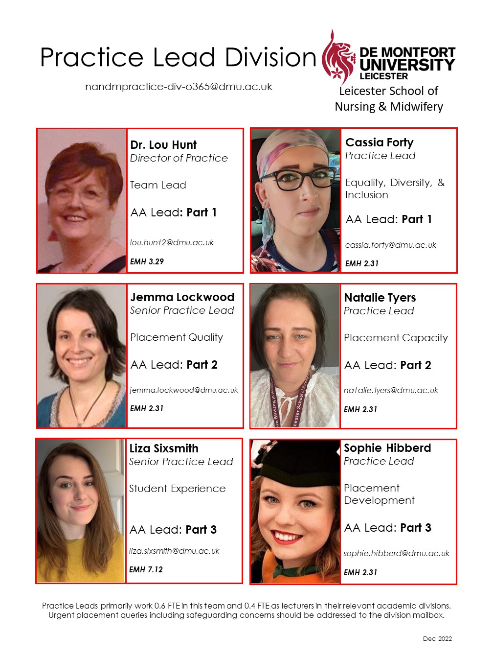 Key Contacts – Practice Leads – DMU Placement Hub